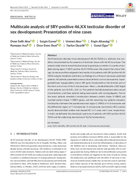 Pdf Multiscale Analysis Of Sry‐positive 46xx Testicular Disorder Of