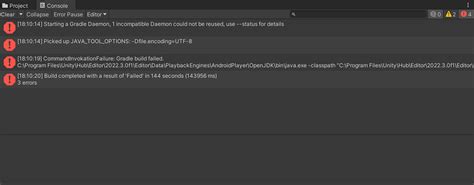 gradle build failed see the console for details unity engine unity