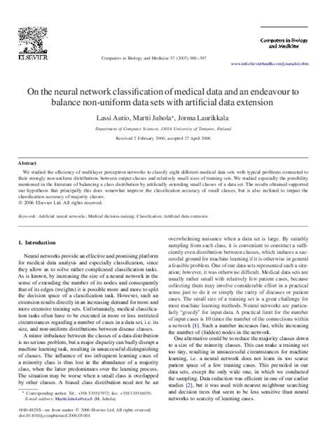 Pdf On The Neural Network Classification Of Medical Data And An
