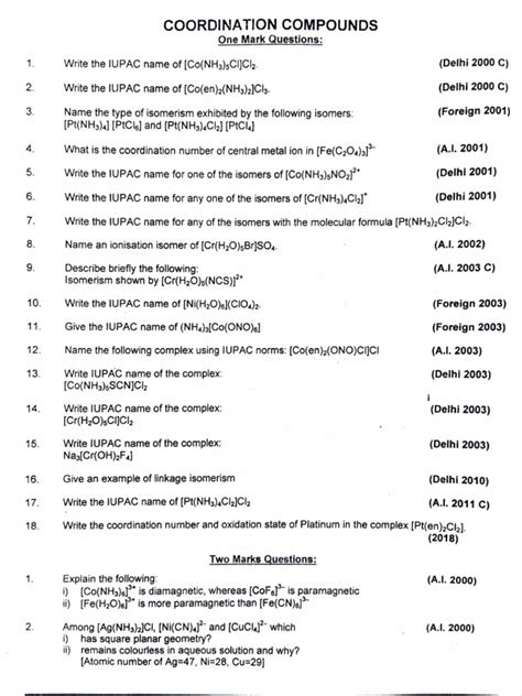 Coordination Compounds Pdf Coordination Complex Ligand