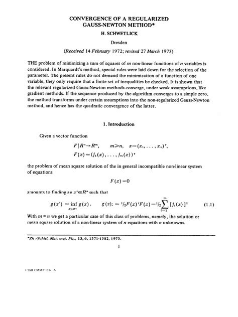 convergence of a regularized gauss newton method pdf least squares mathematical optimization