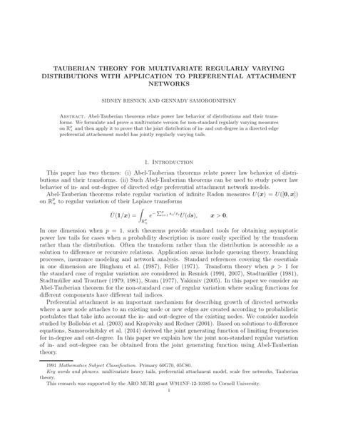 Pdf Tauberian Theory For Multivariate Regularly Varying Distributions With Application To