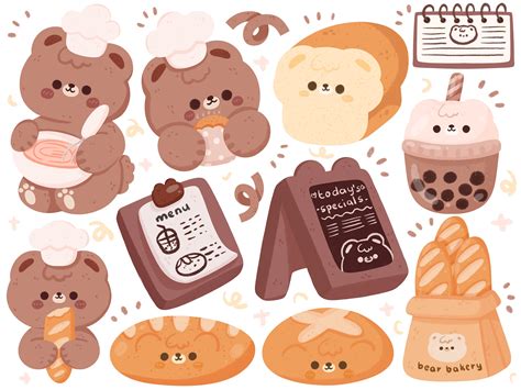 Cute Kawaii Printable Bear Bakery Clipart Set Commercial Use Png Etsy