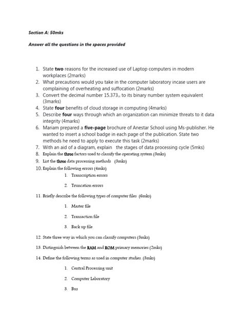 Computer Form Three Paper 1 Pdf Computer Data Storage Computer File