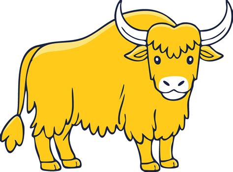 Cartoon Yak Illustration With Yellow Fur And White Horns Standing