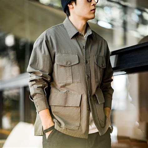 Mens Long Sleeve Cotton Multi Pocket Shirts Mymucho