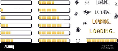 Pixel Art Loading Bar Interface 8 Bit Game Progress Button Elements