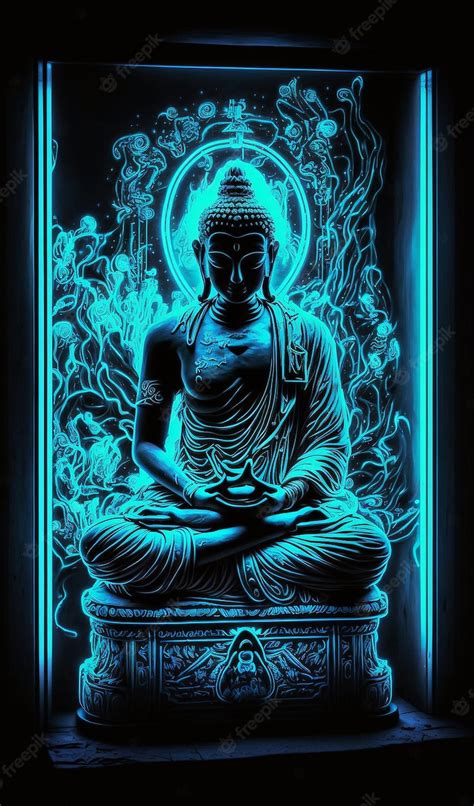 Premium Photo Buddha Meditation Neon Wallpaper Image Ai Generated Art
