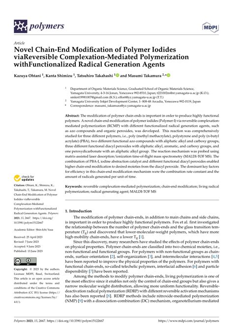 Pdf Novel Chain End Modification Of Polymer Iodides Via Reversible Complexation Mediated