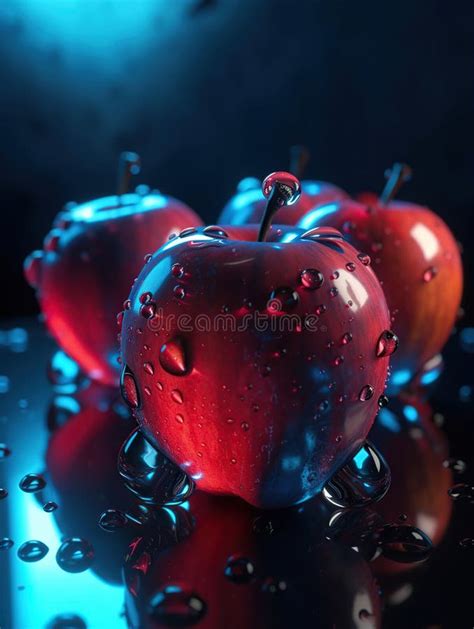 Beautiful Spectral Light A Bunch Of Red Apple Apple Petals Blue Light