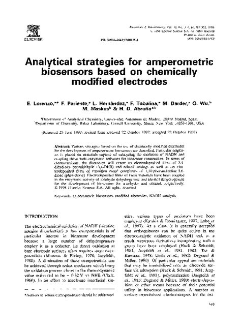 Pdf Analytical Strategies For Amperometric Biosensors Based On Chemically Modified Electrodes