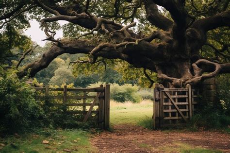 Premium Photo Oak Tree With A Wooden Trellis Covered In Vines Next To It