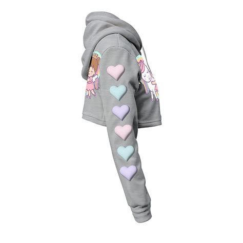 Kawaii Heaven Cute Unicorn And Girl Cropped Hoodie Pastel Womens Fl