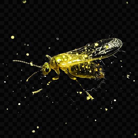 Premium Psd A Yellow Insect With Gold Glitter On A Black Background