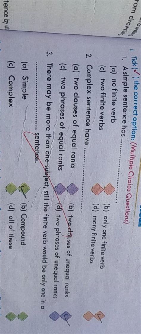 Tick The Correct Option Multiple Choice Questions 1 A Simple Se