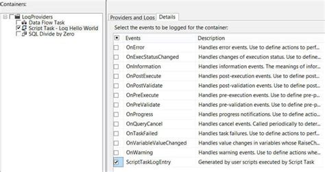 Integrated Logging With The Integration Services Package Log Providers