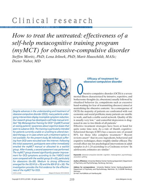 Pdf How To Treat The Untreated Effectiveness Of A Self Help Metacognitive Training Program