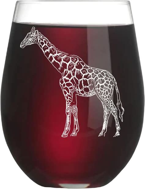 Giraffe Stemless Wine Glass 18 Oz Laser Engraved Hand Drawn