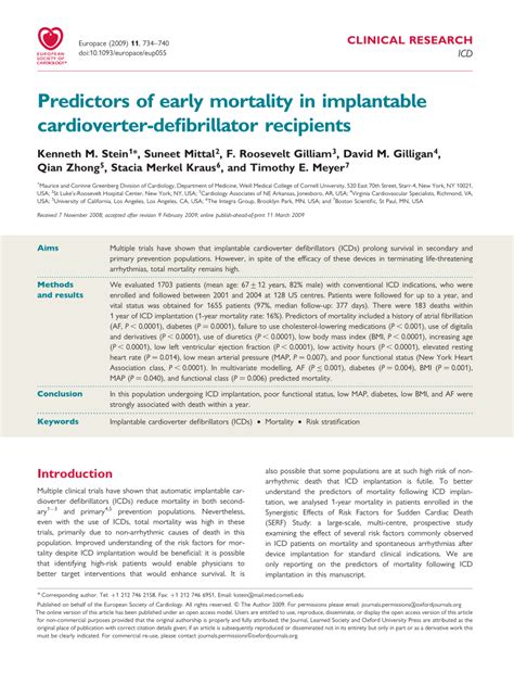 Pdf Predictors Of Early Mortality In Implantable Cardioverter Defibrillator Recipients