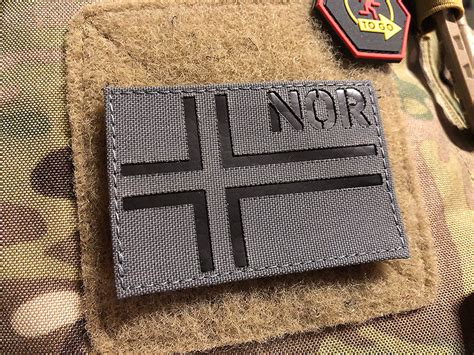 Norway Flag Ir Infrared Patch With Nor Country Code Cordura Lasercut Grey Milspec Ir Tab