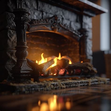 Premium Ai Image Fire Place Wooden