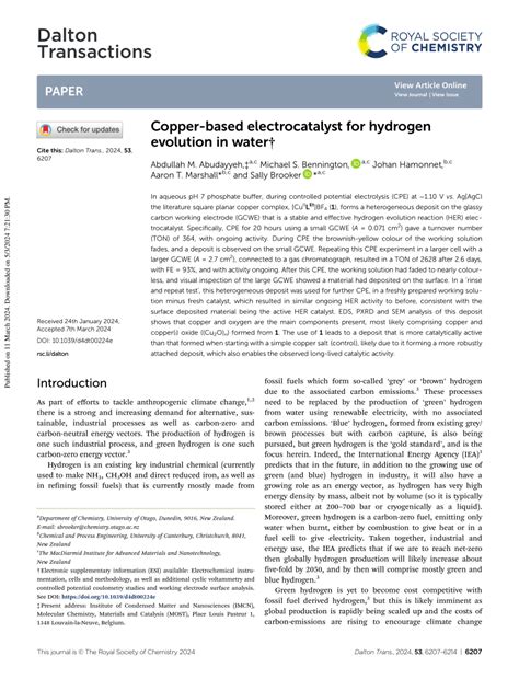 Pdf Copper Based Electrocatalyst For Hydrogen Evolution In Water