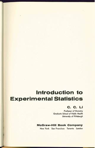 Introduction To Experimental Statistics By Ching Chun Li Open Library