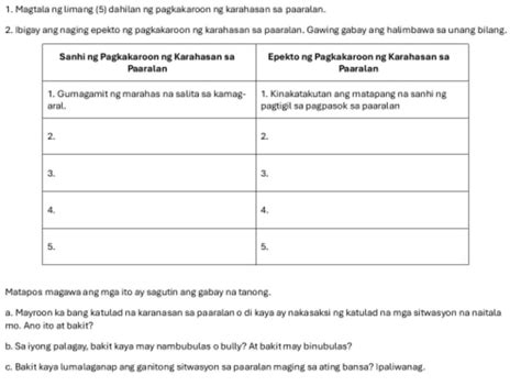 1 Magtala ng limang 5 dahilan ng pagkakaroon | StudyX