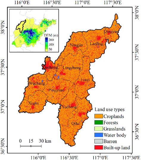 Location Digital Elevation Model Dem And Land Use Map In 2020 Of The