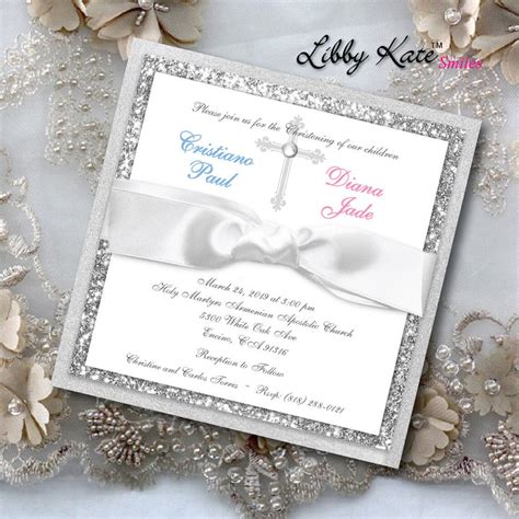 Twin Baptism Invitation Twin Christening Invitation Boy And Etsy