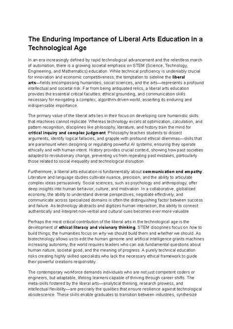 Liberal Arts In A Tech Age Essential Skills For Future Leaders Studocu