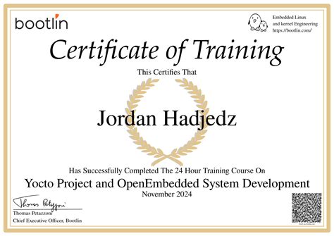 Bootlin Yocto Project And Openembedded System Development Training Certificate For Jordan Hadjedz