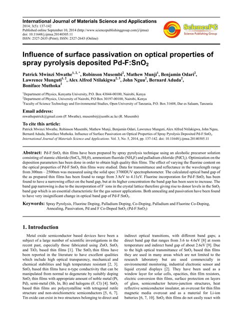 Pdf Influence Of Surface Passivation On Optical Properties Of Spray