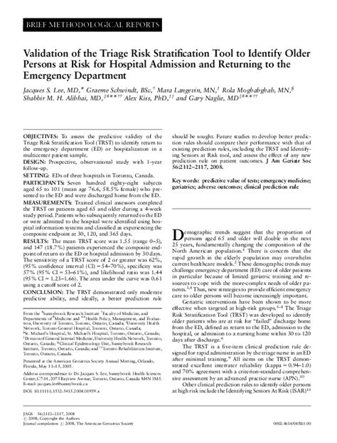 Pdf Validation Of The Triage Risk Stratification Tool To Identify