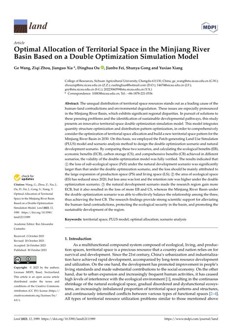 Pdf Optimal Allocation Of Territorial Space In The Minjiang River