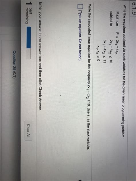 Solved Write The E System Obtained Via Slack Variables For