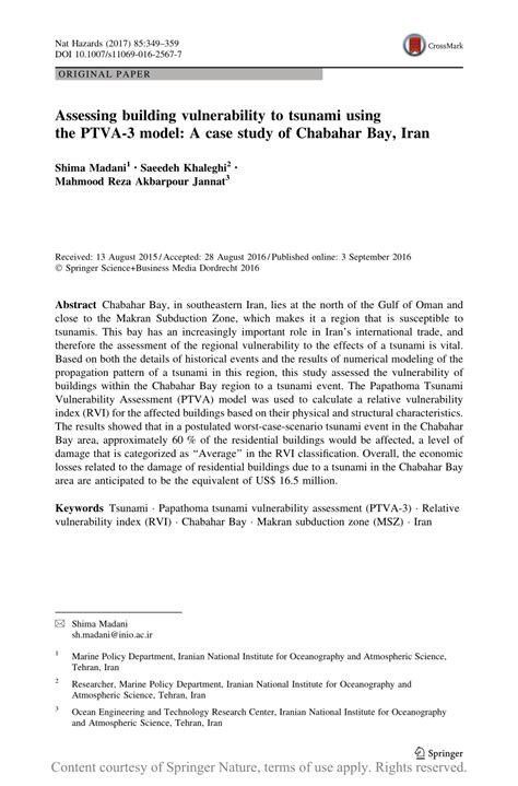 Assessing Building Vulnerability To Tsunami Using The Ptva 3 Model A