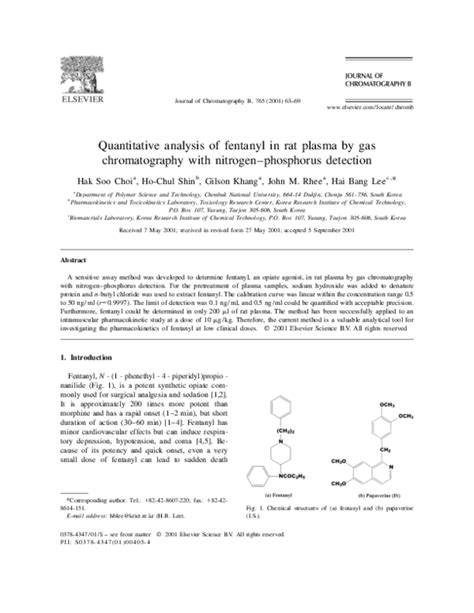 Pdf Quantitative Analysis Of Fentanyl In Rat Plasma By Gas Chromatography With Nitrogen