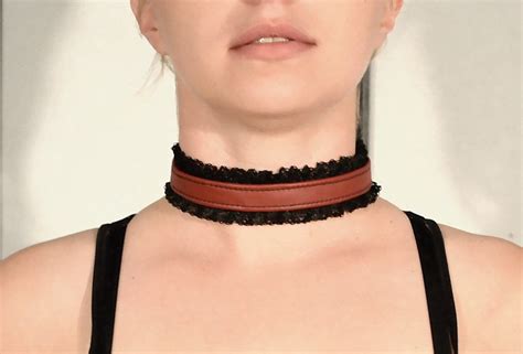 Red Leather And Black Lace Choker Rack Leather Goods