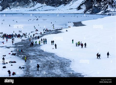 Kandersteg Switzerland 29th December 2015 Ice Skaters And Walkers