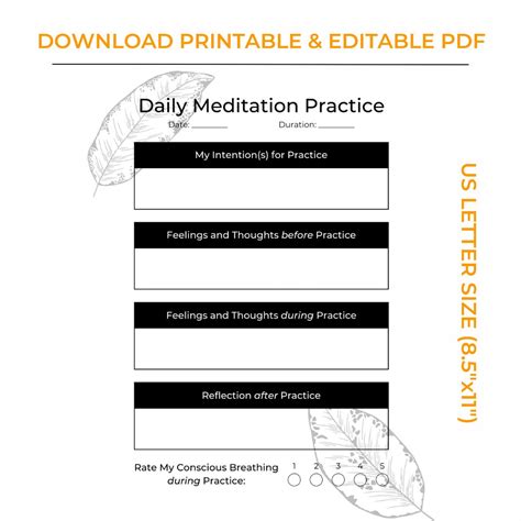Daily Meditation Practice Worksheet Tracker Mindfulness Log Class