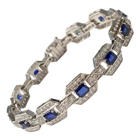 Diamond And Blue Sapphire Link Bracelet In 18 Karat White Gold At 1stdibs