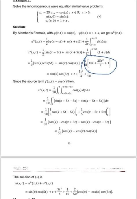 Solved Solve The Inhomogeneous Wave Equation Initial Value