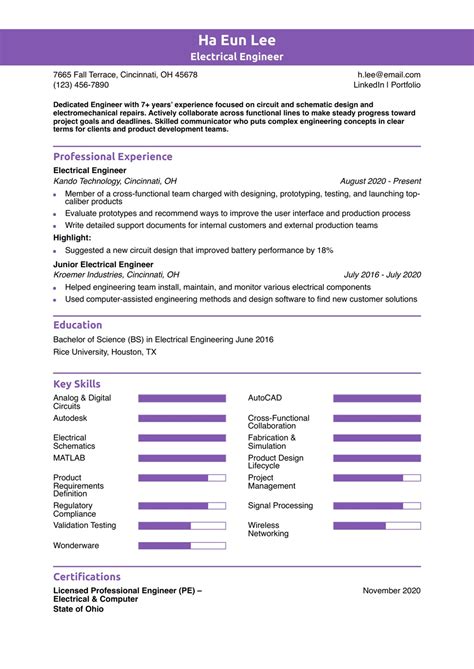 Electrical Engineering Resume Format Engineering Resume Examples
