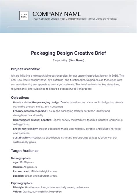 Free Packaging Design Creative Brief Template To Edit Online