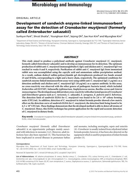 Pdf Development Of Sandwich Enzyme Linked Immunosorbent Assay For The Detection Of Cronobacter