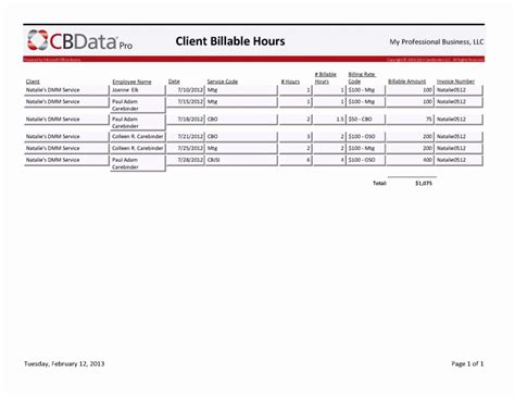 Billable Hours Chart Excel Template