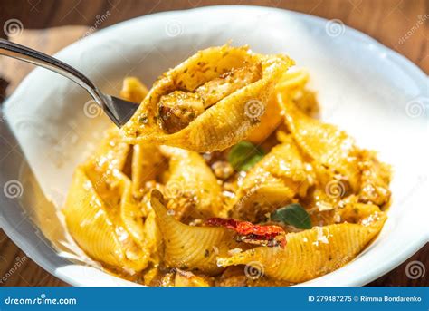 Close Up Photo Girl Eats Pasta At Restaurant Stock Image Image Of