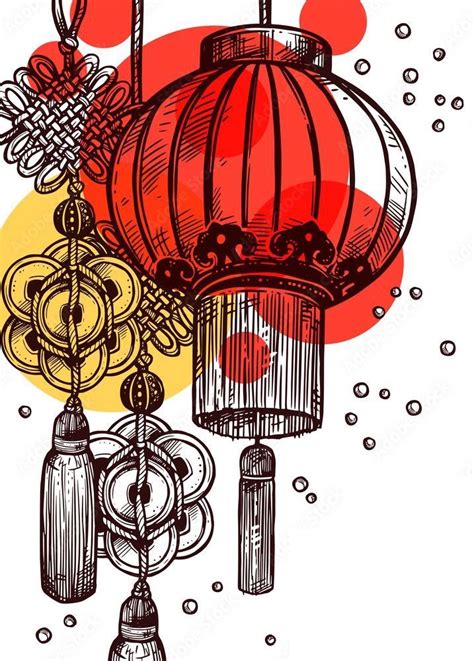 Happy Chinese Lunar New Year Hand Drawn Illustration With Gold Coins