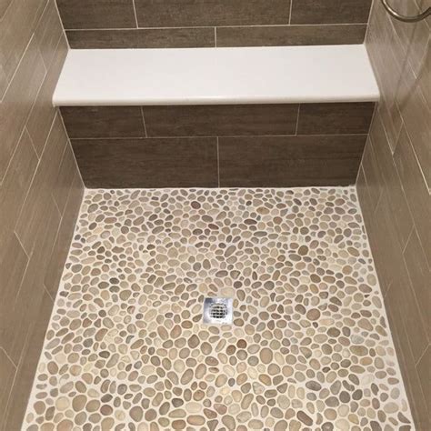 Tumble White Leveled Pebble Mosaic 12 X 12 Small Shower Ideas Bench